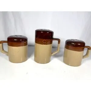 Kitchen | Vintage Ceramic Salt Pepper Cheese Shaker Set Brown Tan Drip ...